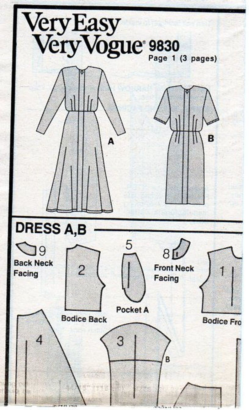 Vogue 9830, Women Dress, Sewing Pattern, Loose Fit, Pencil Skirt, Full ...