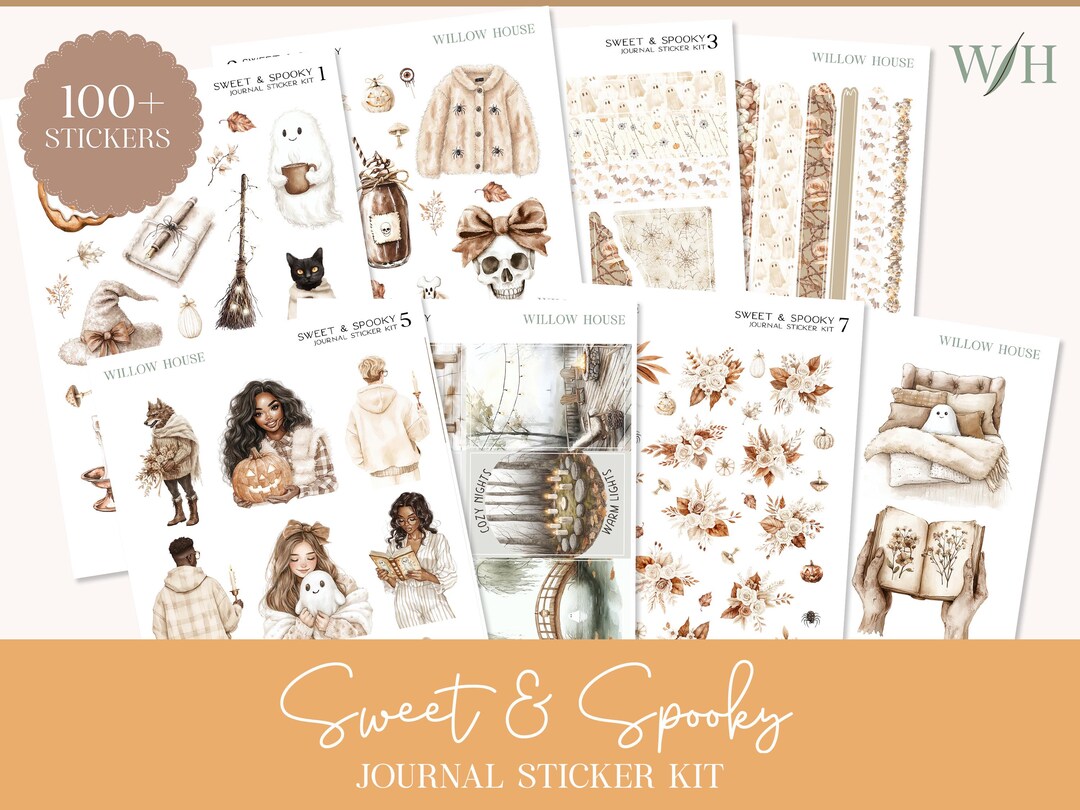 Sweet and Spooky Journal Sticker Kit – Watercolor Decorative Stickers ...