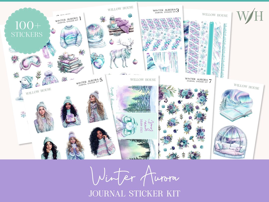 Winter Aurora Journal Sticker Kit – Watercolor Decorative Stickers for ...