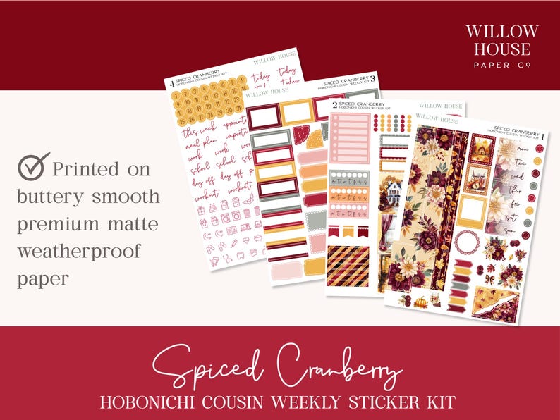 Hobonichi Cousin Weekly Sticker Kit – Spiced Cranberry – Functional ...