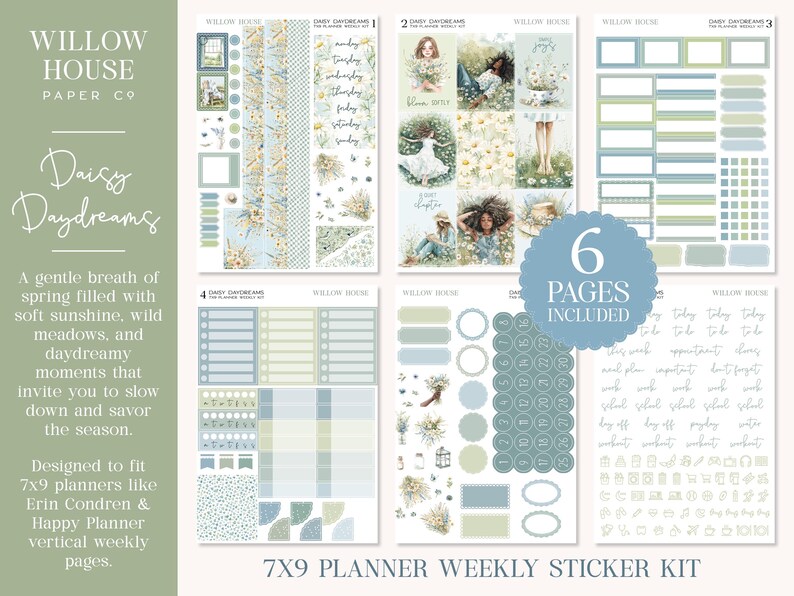 Daisy Daydreams 7x9 Weekly Planner Sticker Kit – Erin Condren & Happy ...