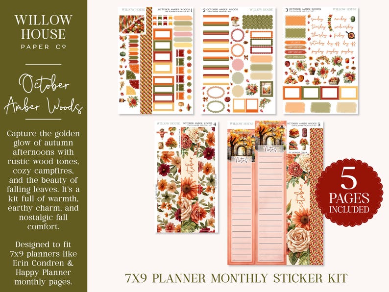 7x9 Planner Monthly Sticker Kit – October Amber Woods – Erin Condren ...