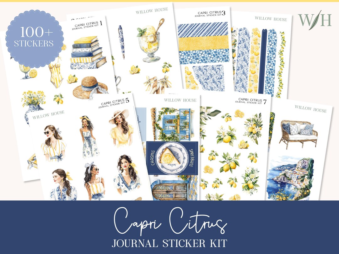 Journal Sticker Kit – Capri Citrus – Watercolor Decorative Stickers for ...