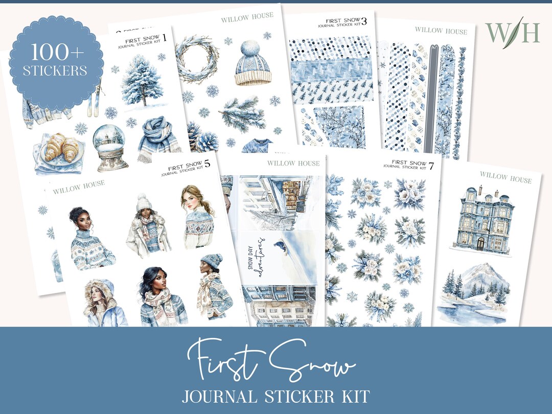 First Snow Journal Sticker Kit – Watercolor Decorative Stickers for ...