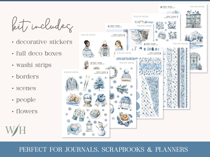 Journal Sticker Kit – First Snow – Watercolor Decorative Stickers for ...