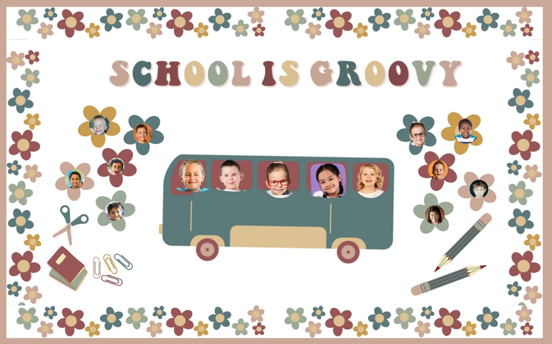 Groovy Bulletin Board Kit; Digital Bulletin Board, Border, Letters ...