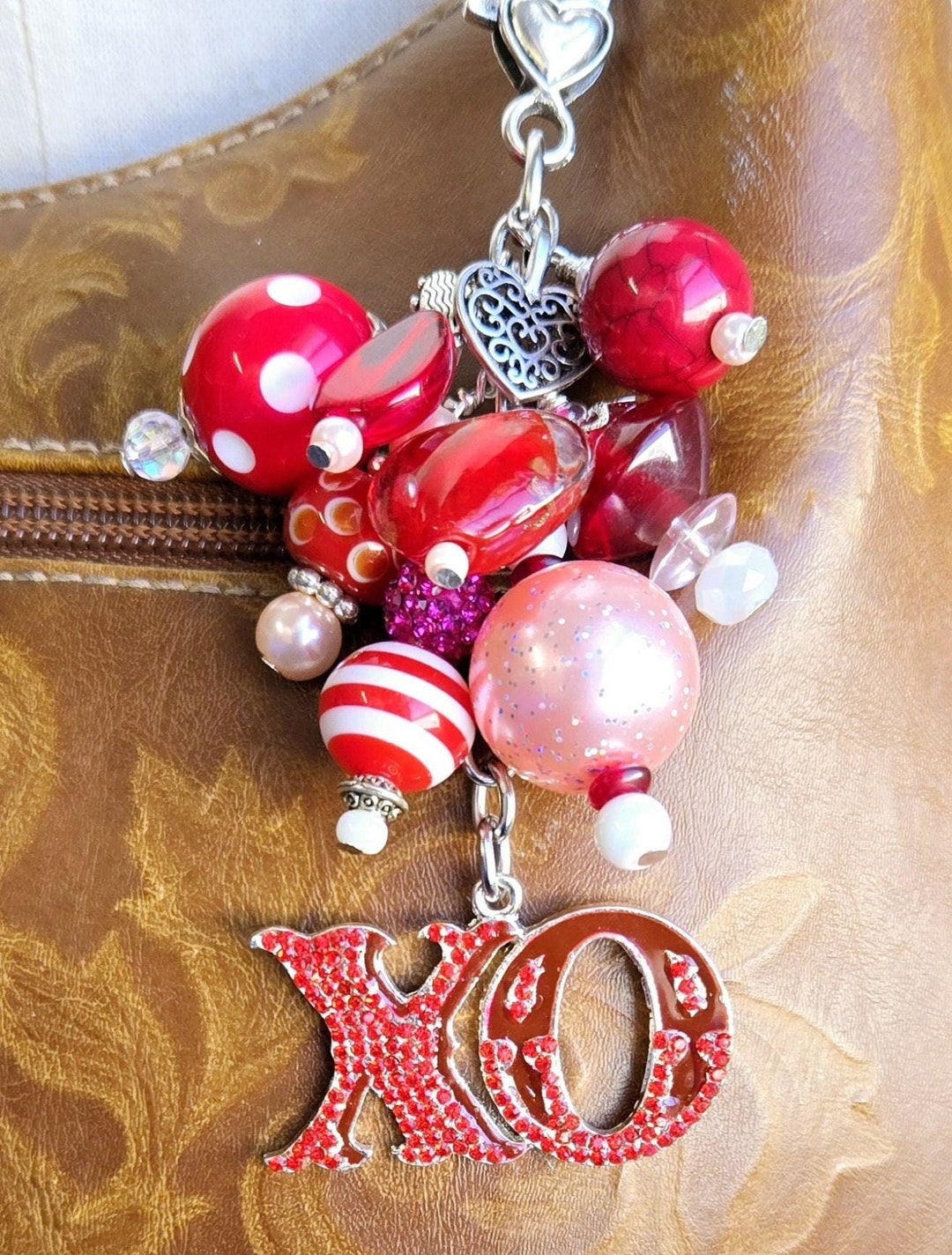 Valentine XO Beaded Purse Charm: Lampwork Glass & Pearl Bag Bling - Etsy