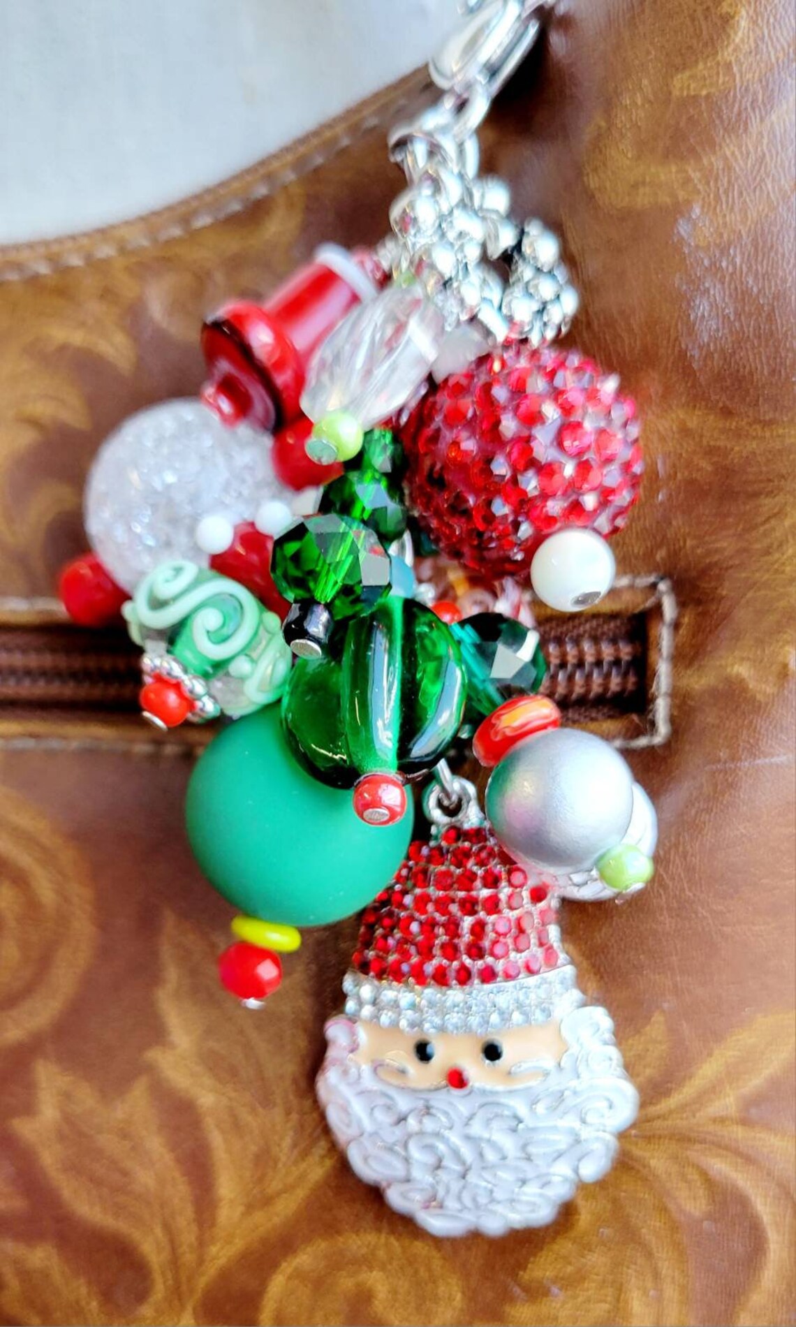 Christmas Santa Claus Beaded Purse Charm: Lampwork Glass Bag Jewelry - Etsy