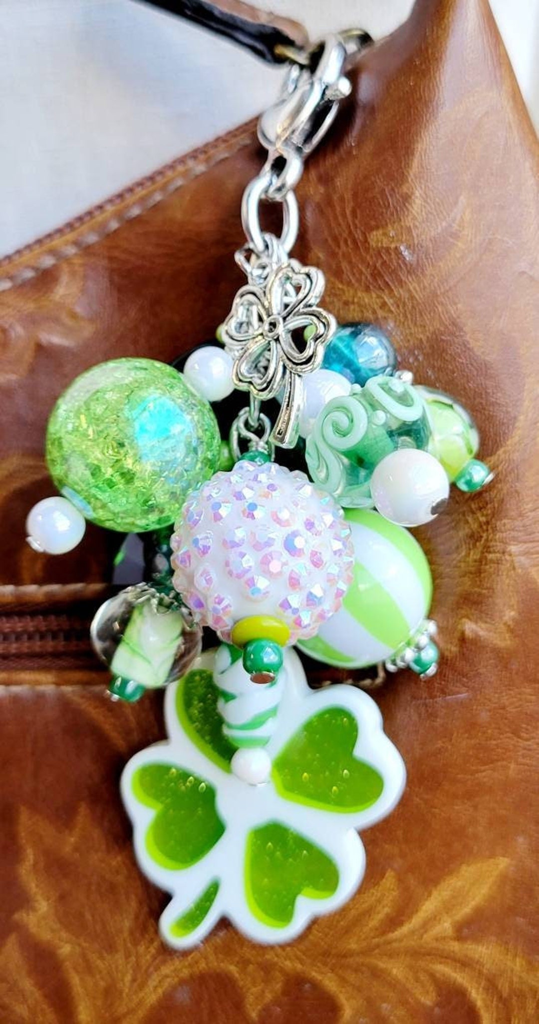 St. Patrick's Clover Beaded Purse Charm, Tote Bag Jewelry, Clover Lamp ...