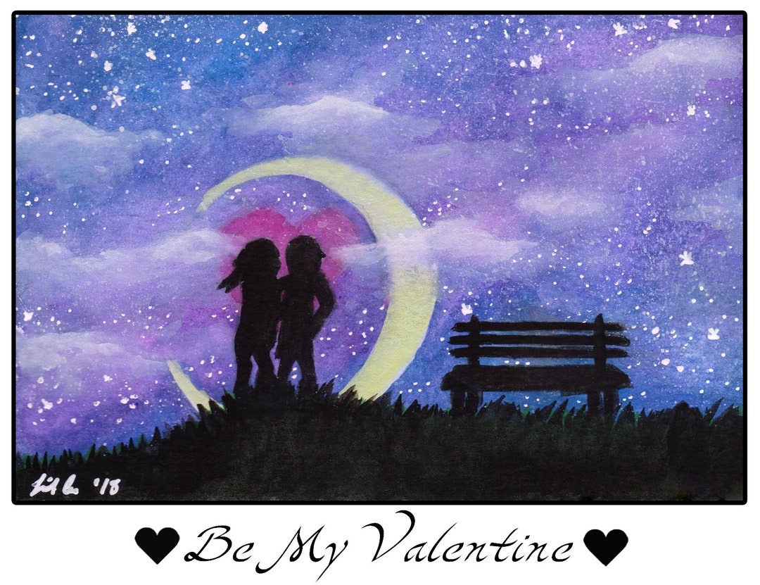 Lovers Valentine's Day Card Art Print Handmade Blank Inside Fantasy Art ...