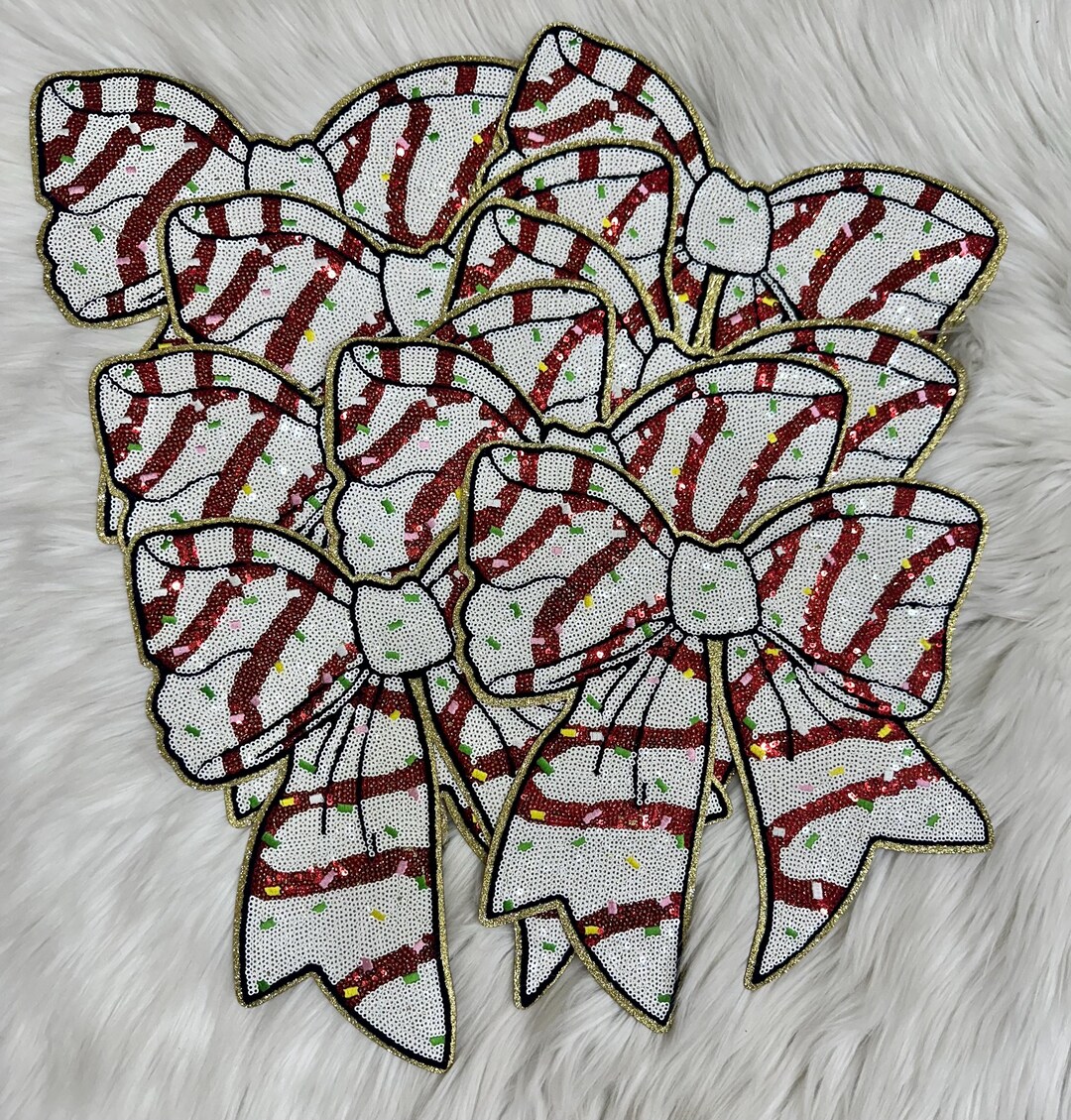 Coquette Bows Christmas Sequins Patch, Trendy Christmas Patches, Chenille Patch, Red Holiday ...