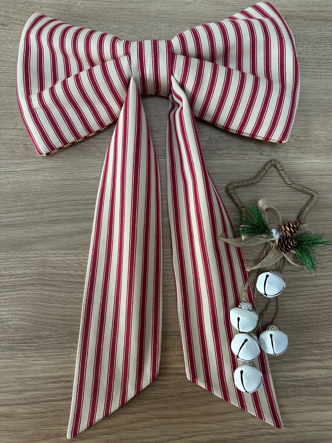 Decorative Shabby Chic Christmas Red Stripey Fabric Bow (small, Medium ...