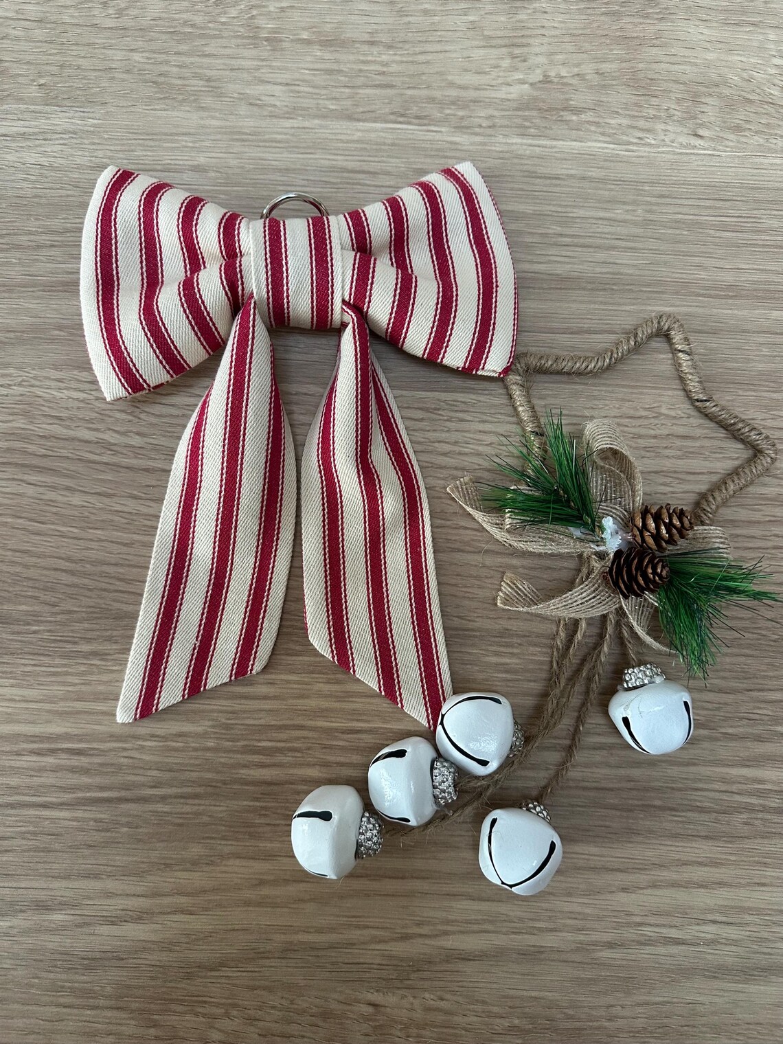 Decorative Shabby Chic Christmas Red Stripey Fabric Bow (small, Medium ...