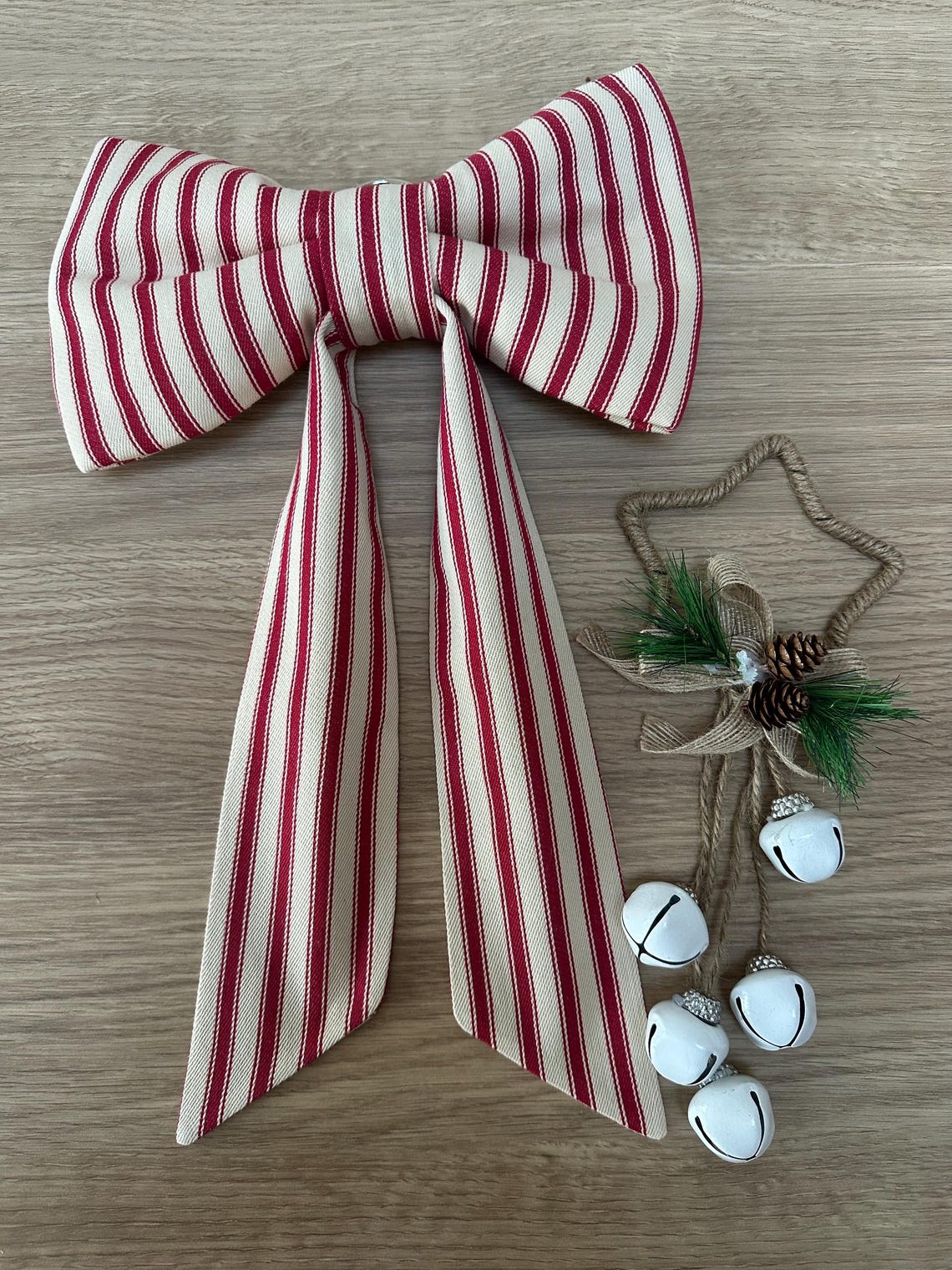Decorative Shabby Chic Christmas Red Stripey Fabric Bow (small, Medium ...