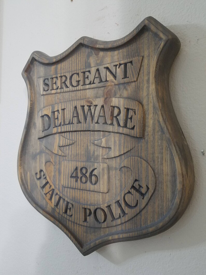 Personalized Delaware State Trooper Wood Sign: 3D Carved Police Badge ...