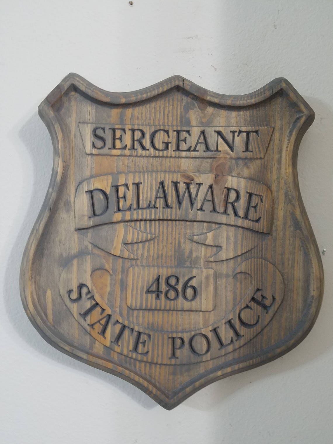 Personalized Delaware State Trooper Wood Sign: 3D Carved Police Badge ...
