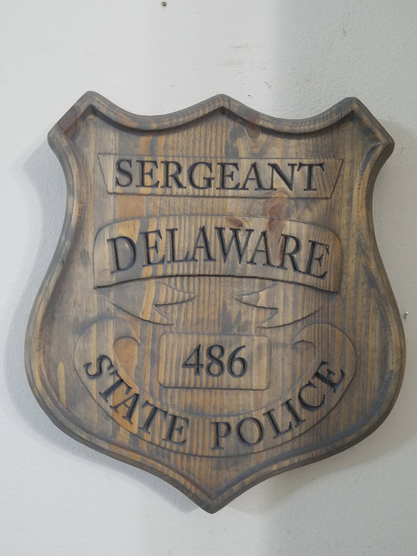 Personalized Delaware State Trooper Wood Sign: 3D Carved Police Badge ...