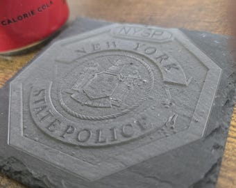 Laser Engraved Slate Coasters CSP Connecticut State Police Patch Design ...