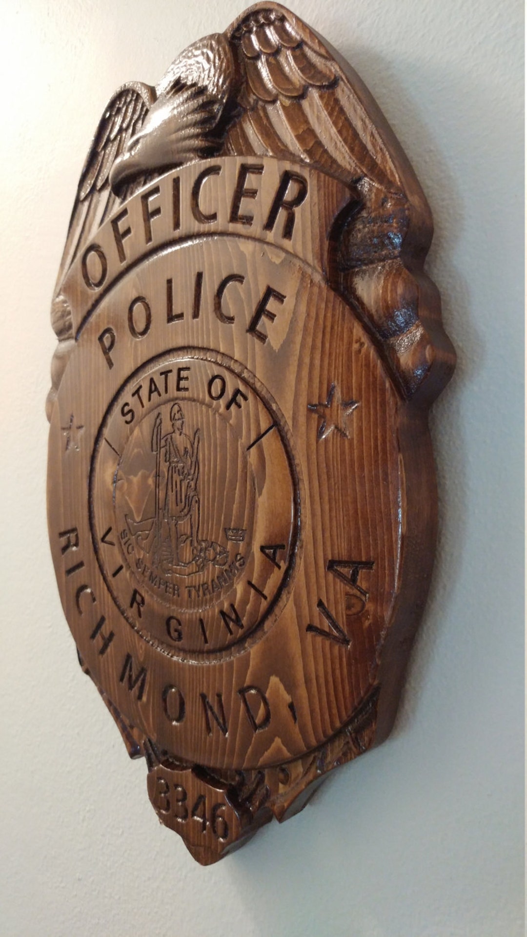 Richmond Police Officer Badge - 3D V CARVED - Personalized Police Badge ...