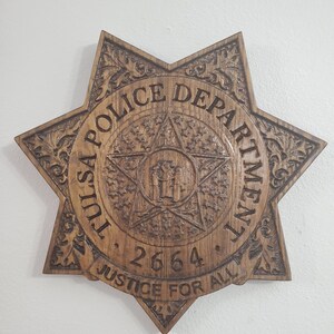 3D V CARVED - Personalized Tulsa Oklahoma Police Badge V Carved Wood ...