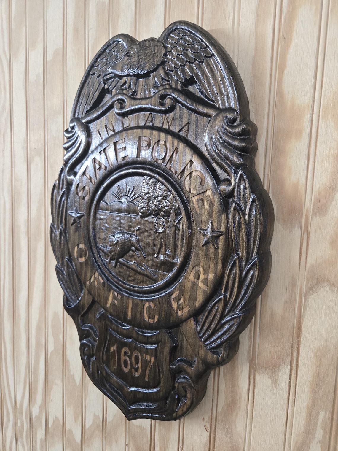 Personalized Indiana State Police Badge Wood Sign - V Carved - Etsy