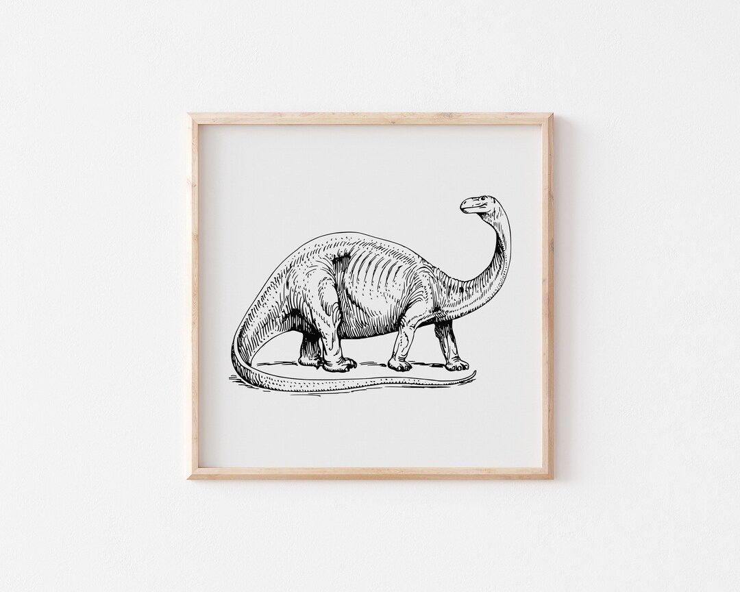 Brontosaurus - Vintage Ink on Paper Illustration of Long-necked ...
