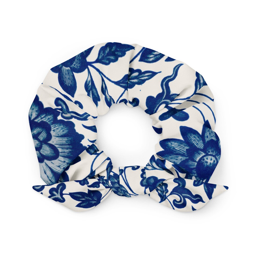 Blue and White Chinoiserie Recycled Scrunchie, Preppy, Traditional ...