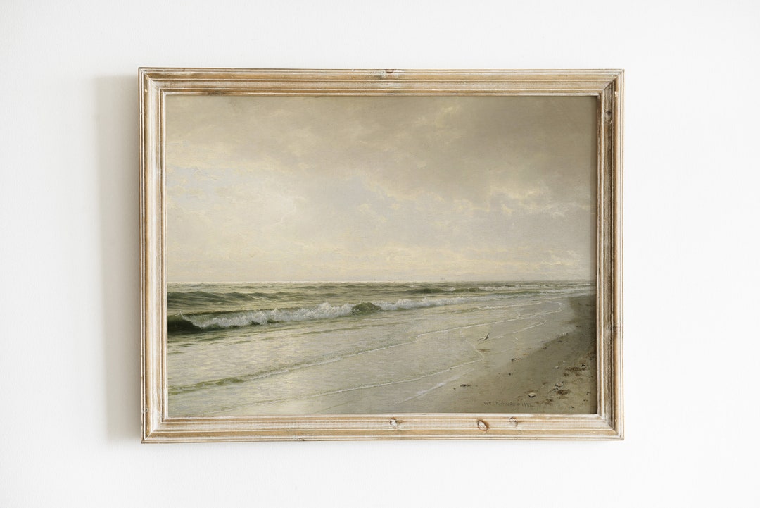 Vintage Beach Scene Painting Print, Antique Painting, Vintage Painting ...
