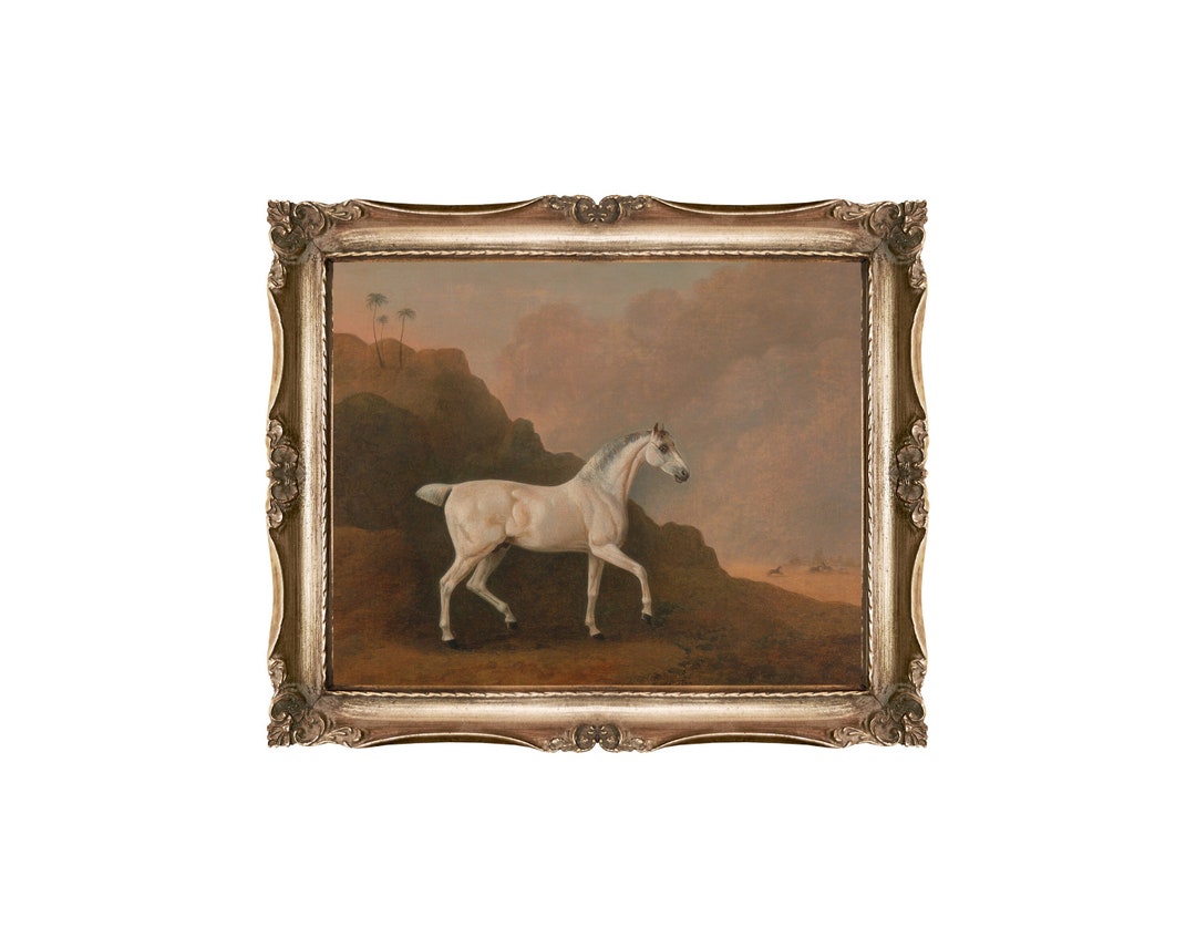 Grey Arabian Stallion Print: Vintage Horse Oil Painting Reproduction - Etsy
