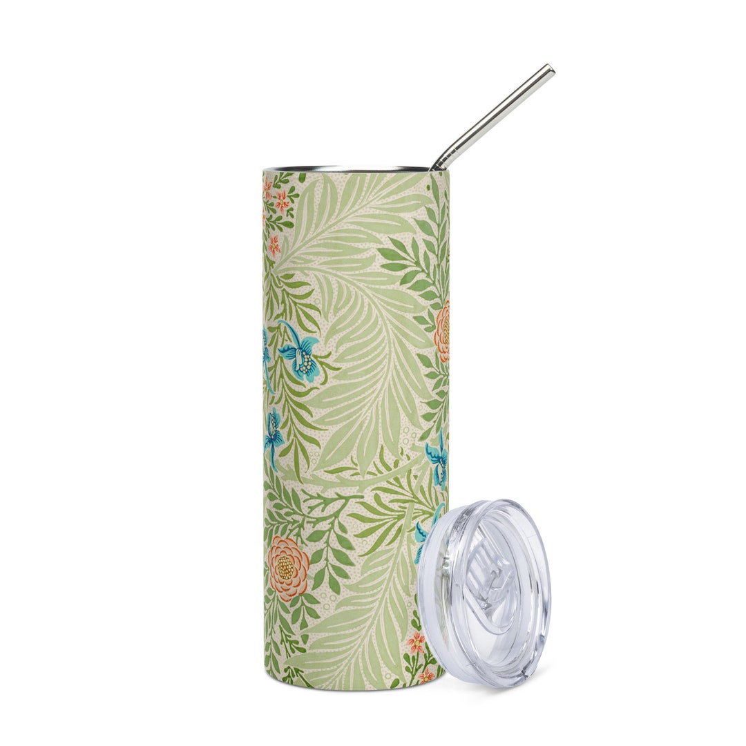 Floral Stainless Steel Tumbler: Preppy Pink and Green Travel Mug - Etsy