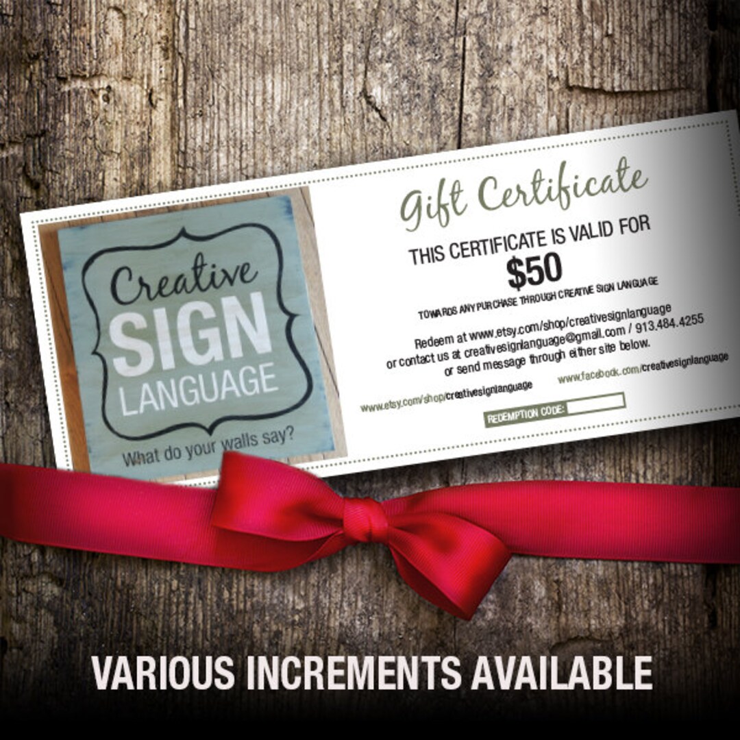Creative Sign Language Gift Certificate Personalized Hand - Etsy
