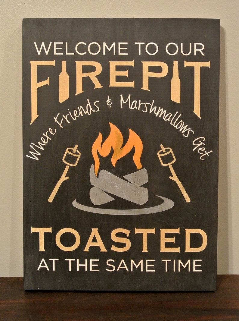 Welcome to Our Firepit / Campfire Quote Painted Wood Sign - Etsy