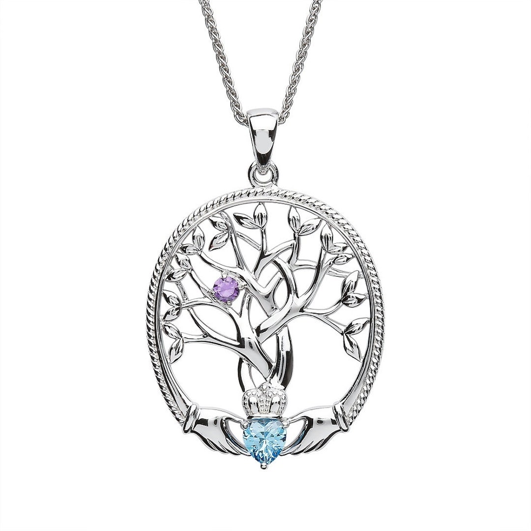 Irish Family Claddagh Tree of Life Birthstone Pendant With 20" Chain ...