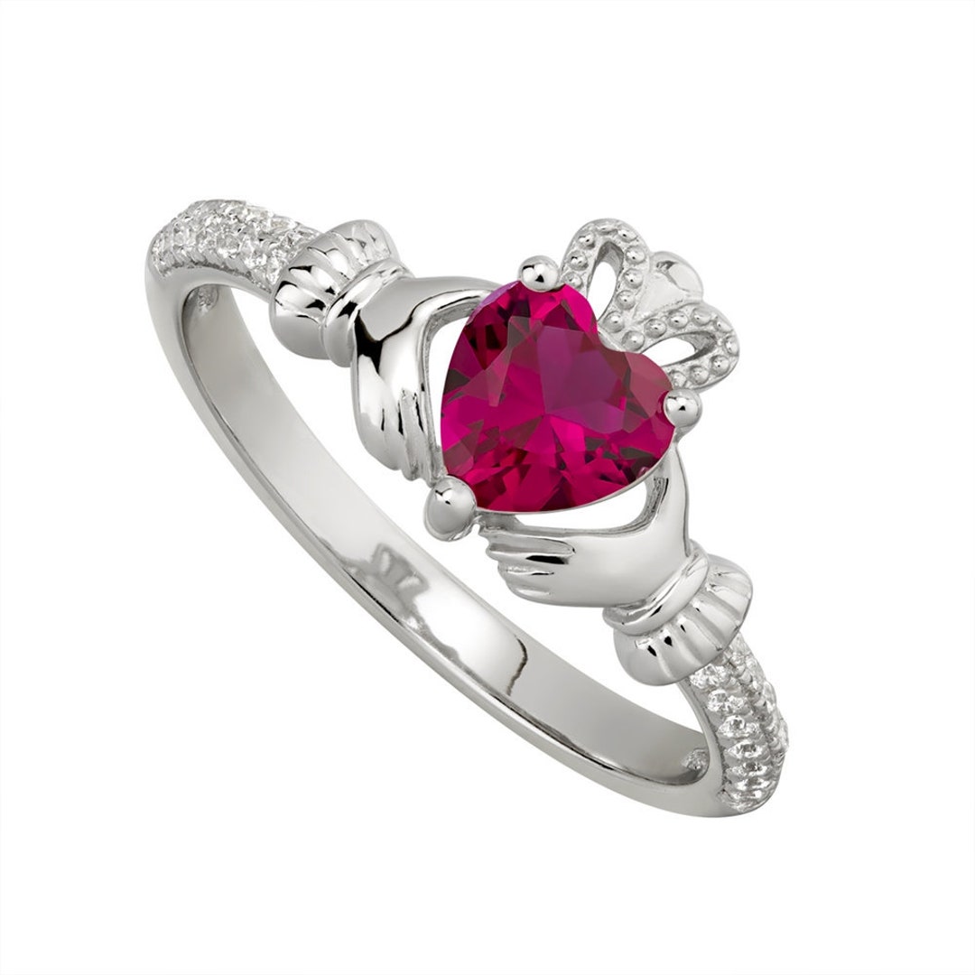 JULY Birthstone Silver Claddagh Ring S-S21062-7. Made in IRELAND ...