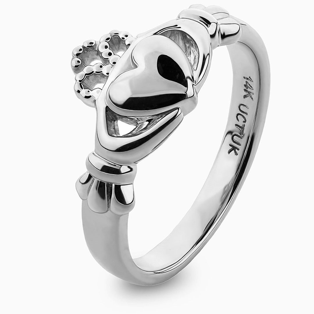 14K White Gold Claddagh Ring 6163W - Etsy