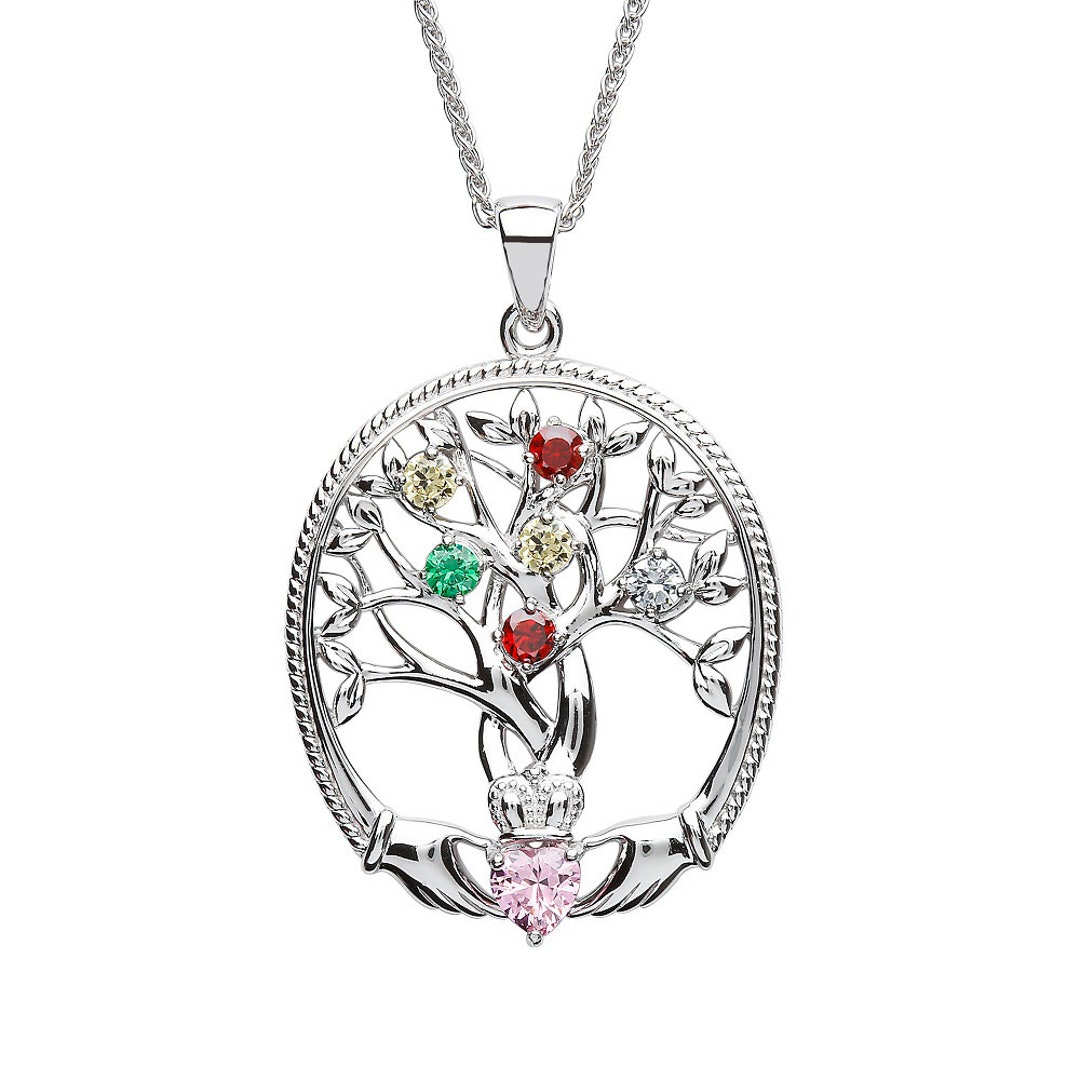 Irish Family Claddagh Tree of Life Birthstone Pendant With 20" Chain ...