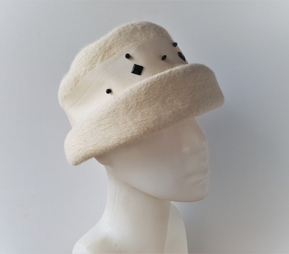 Vintage 1960s Italian TOSCANO Ermine Fur Felt Hat Cre… - Gem