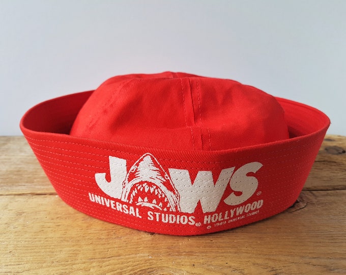 Vintage 1989 JAWS Universal Studios Hollywood Sailor Cap Red Large Hat ...