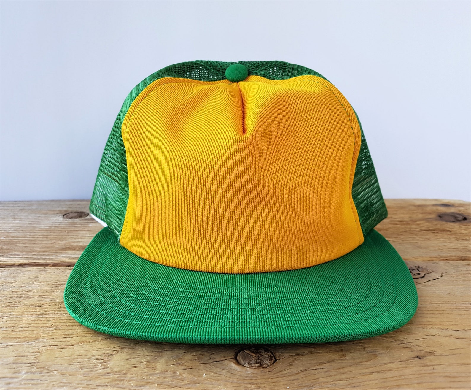 Vintage 70s 80s AJD Green Mesh Blank Yellow Trucker Hat Made in USA ...