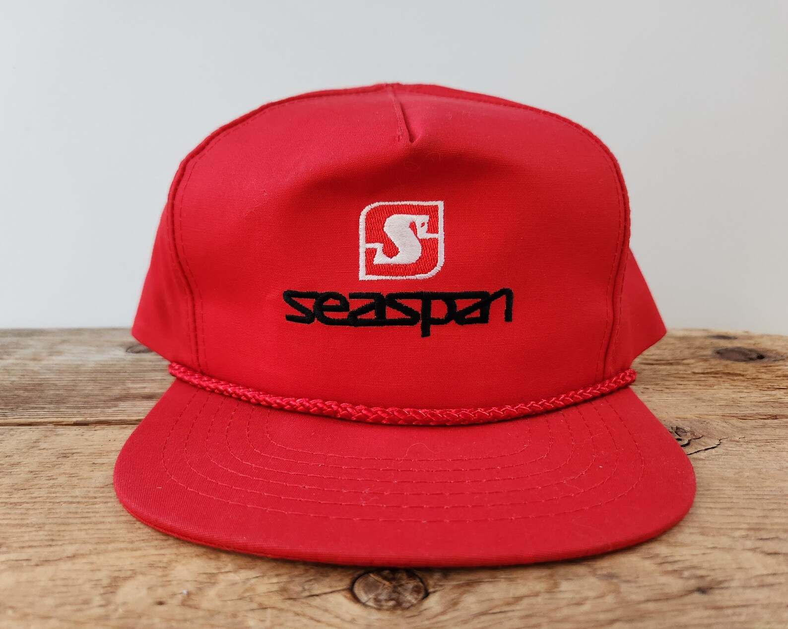 Vintage 90s SEASPAN Shipyards Red Snapback Hat Rope Lined Embroidered ...