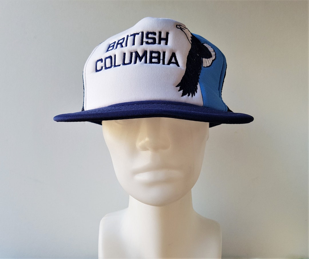 Vintage 80s BRITISH COLUMIA Trucker Hat Navy Mesh Snapback Souvenir ...