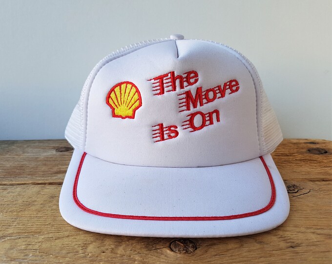 Vintage 80s SHELL Gasoline the Move is On! Trucker Hat White Mesh ...