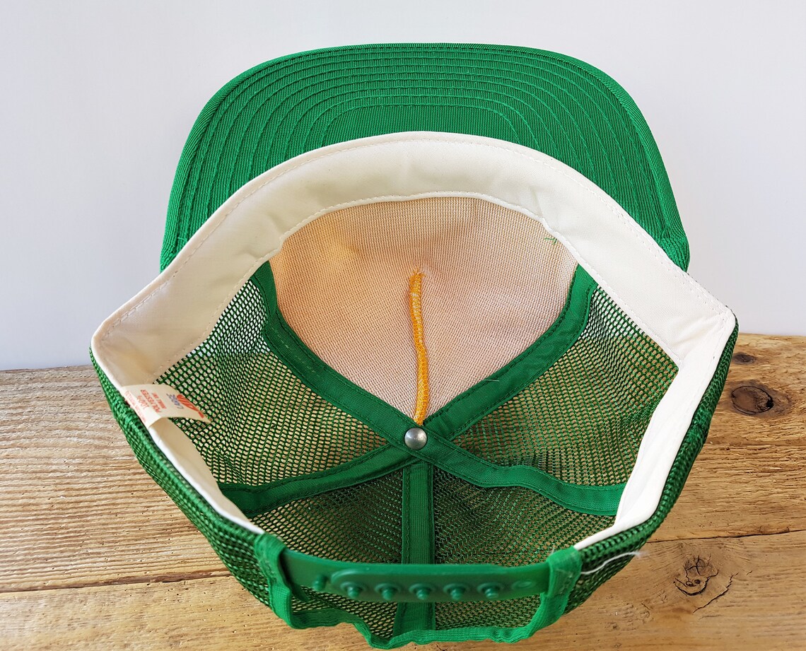 Vintage 70s 80s AJD Green Mesh Blank Yellow Trucker Hat Made in USA ...