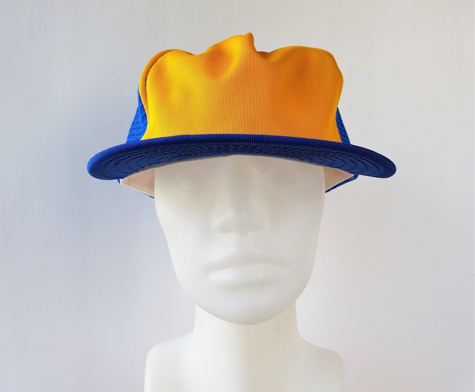 Vintage 70s 80s AJD Blue Mesh Blank Yellow Trucker Hat - Made in USA ...