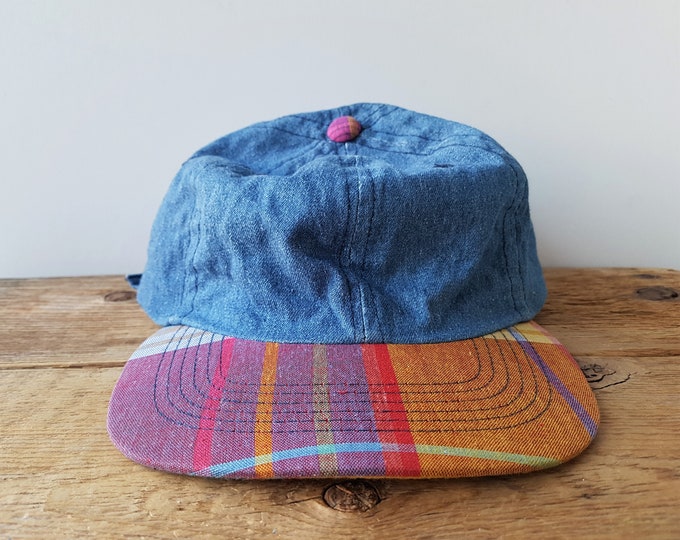 Vintage 90s Denim Multi Colored Plaid Bill Dad Hat - Blank Unstructured ...