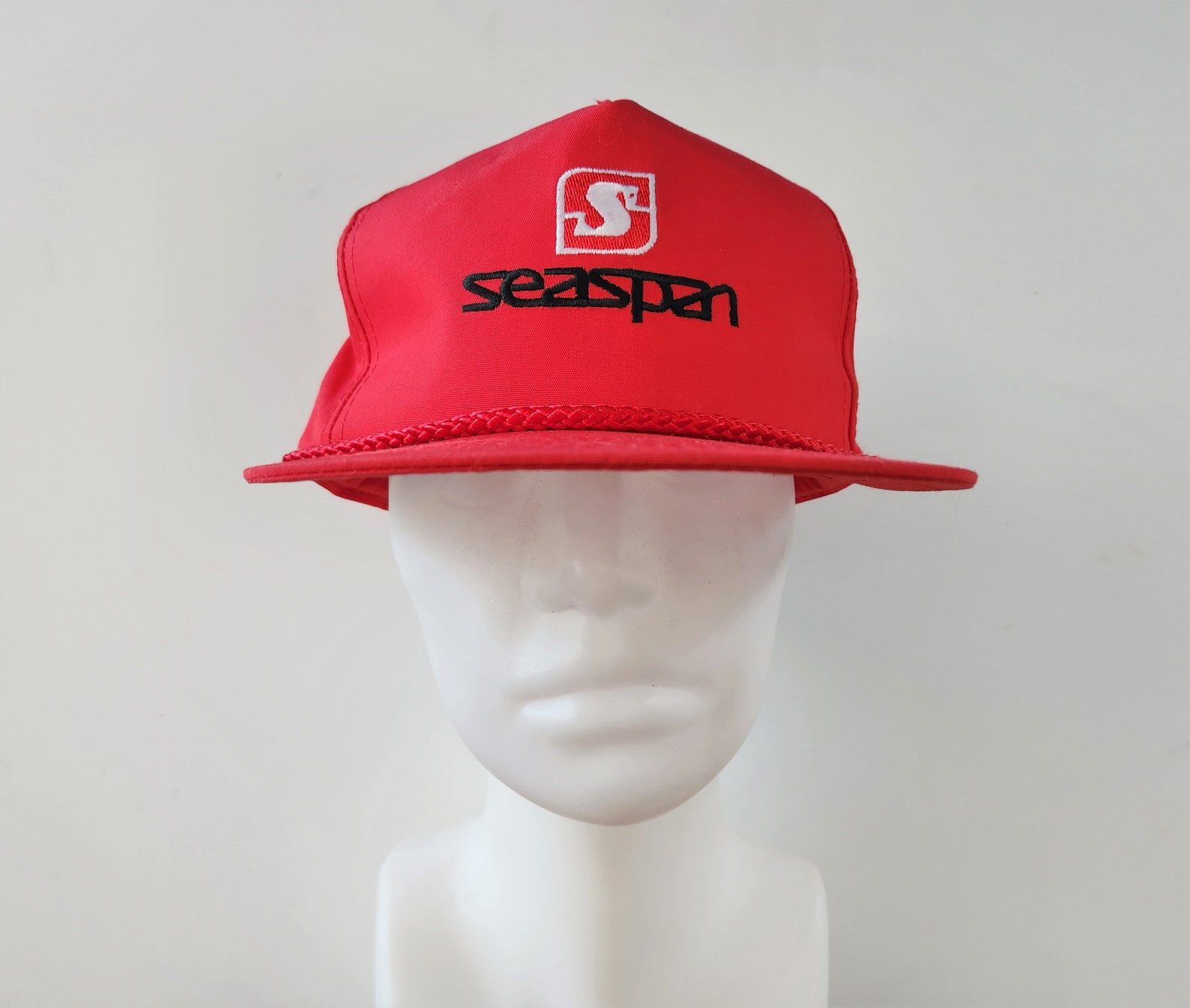 Vintage 90s SEASPAN Shipyards Red Snapback Hat Rope Lined Embroidered ...