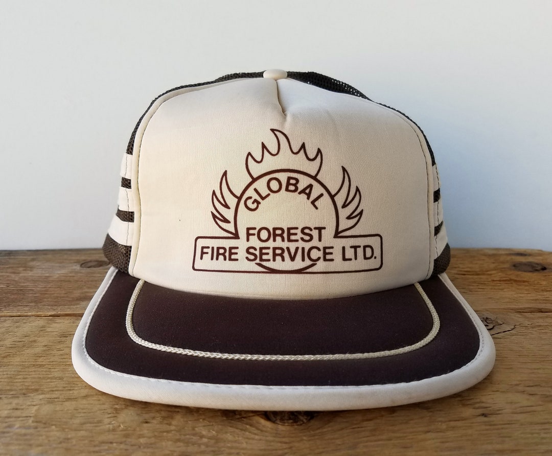 Vintage 80s GLOBAL FOREST FIRE Service Ltd 3 Stripe Trucker Hat - Brown ...