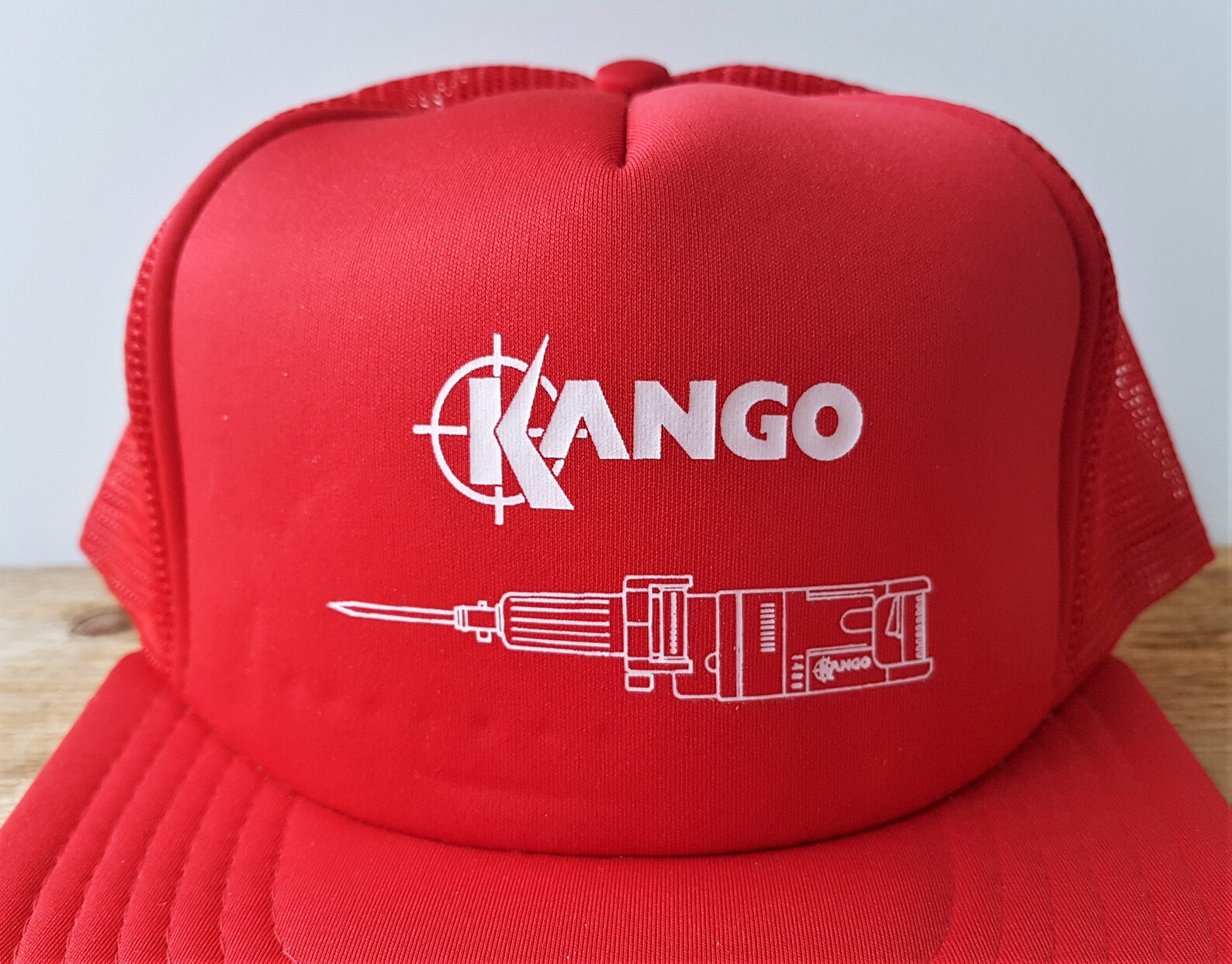 Vintage 80s KANGO Electric Jack Hammer Trucker Hat Tool Promo Red Mesh ...