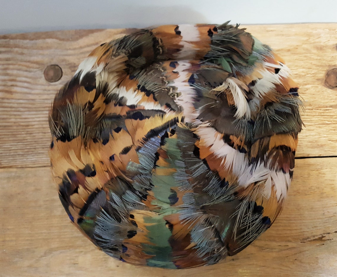 Vintage 1950s Brown Pheasant Feather Pillbox Hat With Freimans - Etsy