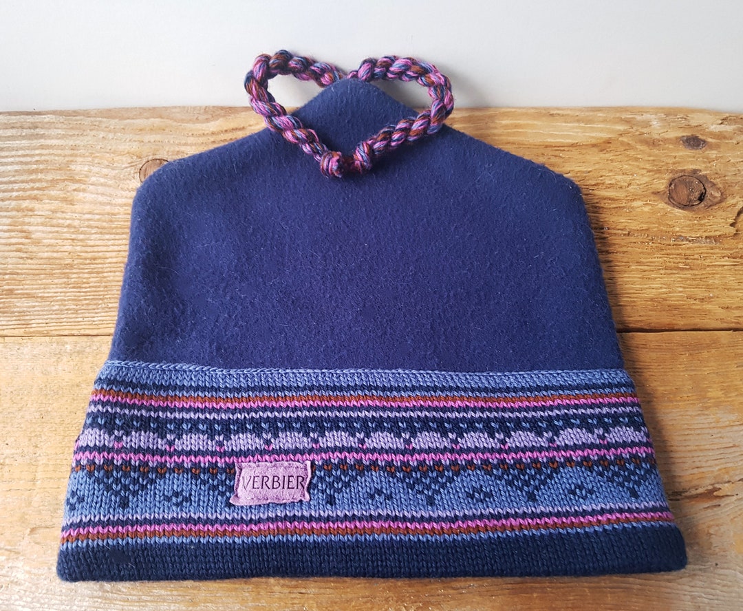 Vintage VERBIER Swiss Polar Fleece & Wool Winter Beanie Ski Hat ...
